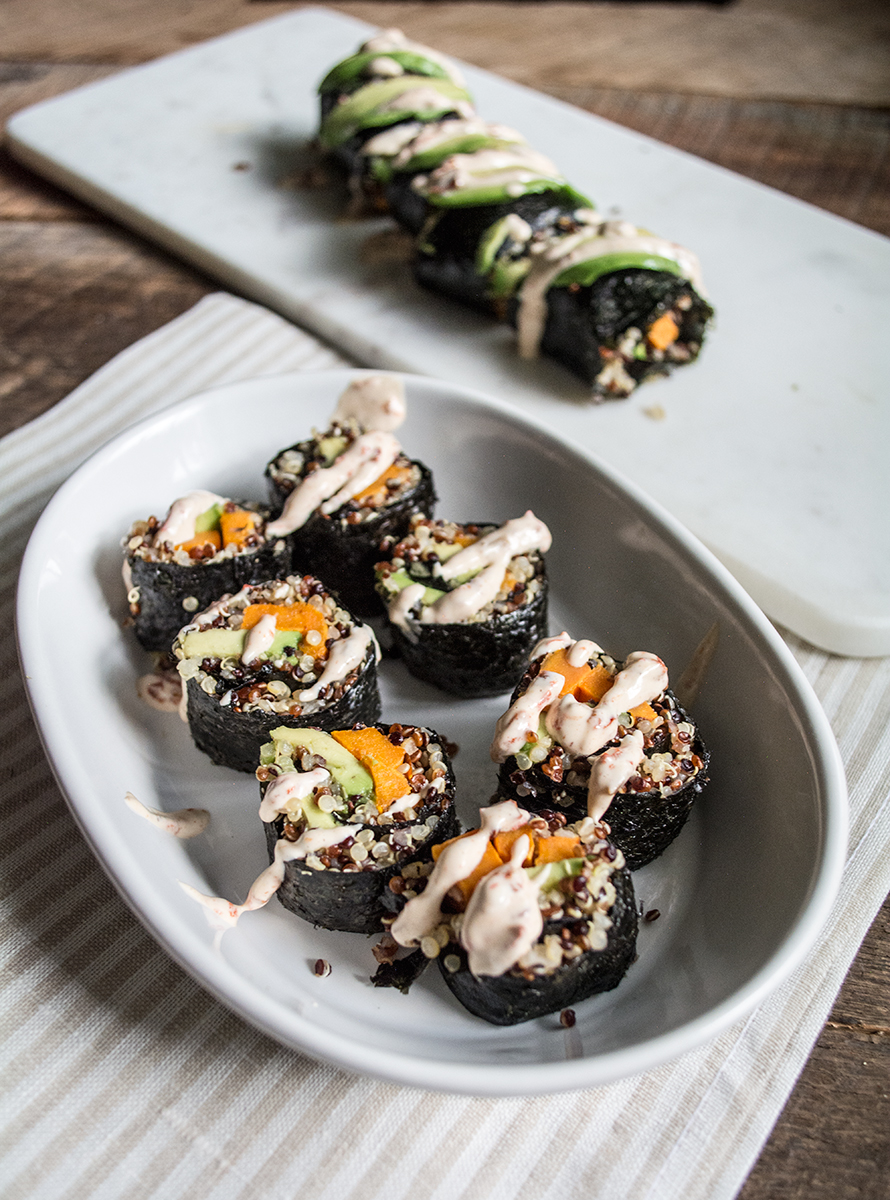 Sweet Potato Quinoa Sushi with Spicy Mayo | Lemons and Basil