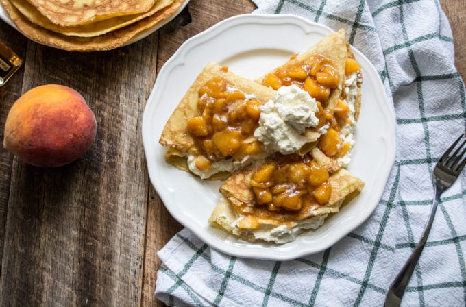 Peach Crepes with Goat Cheese Cream Filling