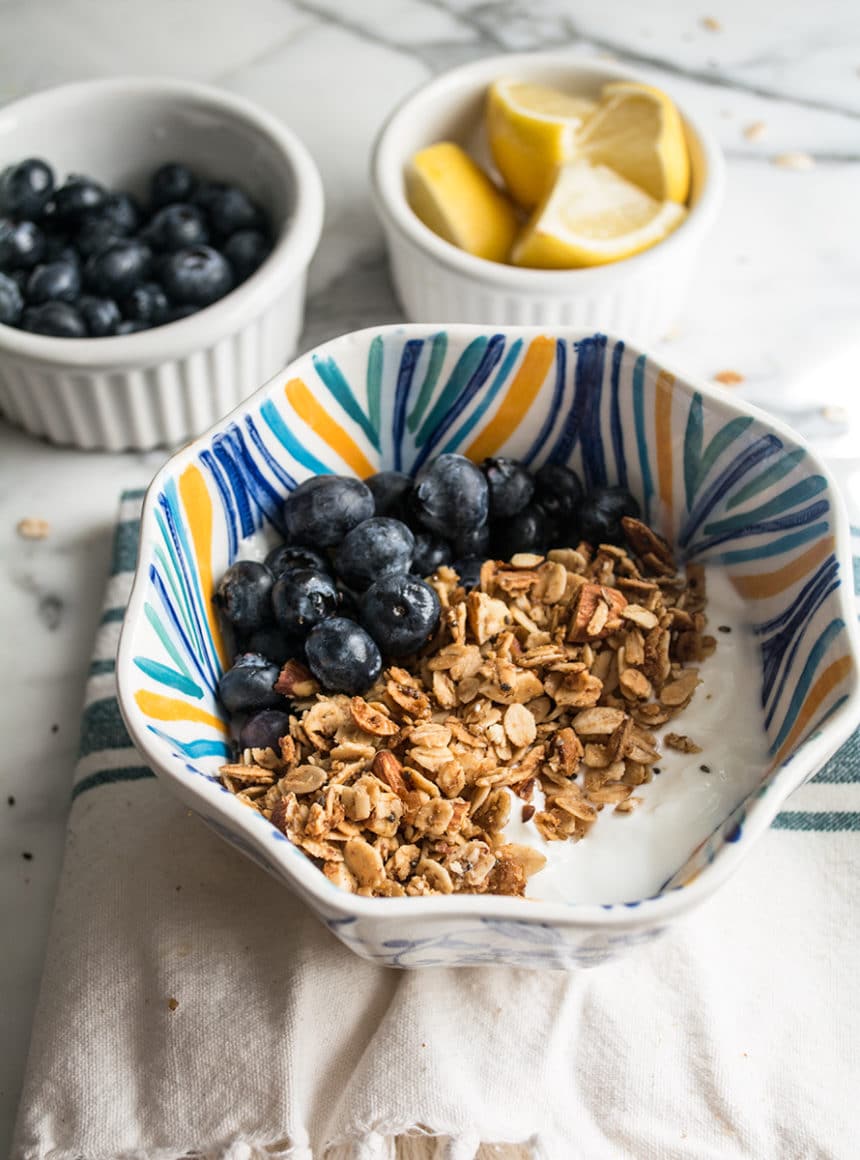 Crunchy Lemon Almond and Coconut Granola | Lemons and Basil