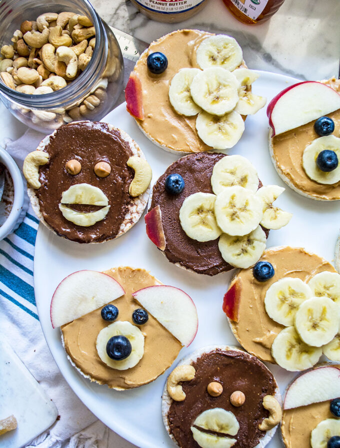 Animal Face Chocolate and Peanut Butter Rice Cakes | Lemons and Basil