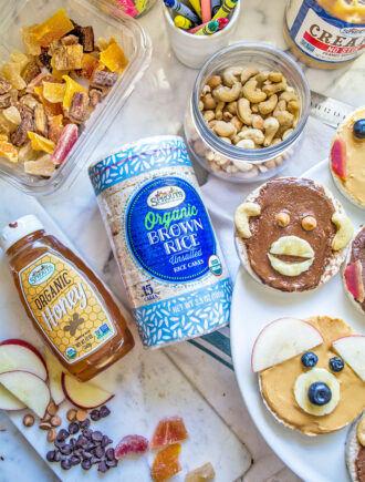 Animal Face Chocolate and Peanut Butter Rice Cakes | Lemons and Basil
